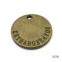 China 23.5mm Round Antique Brass Custom Engraved Metal Tag Logo Charm for Branding for sale
