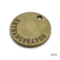 China 23.5mm Round Antique Brass Custom Engraved Metal Tag Logo Charm for Branding for sale