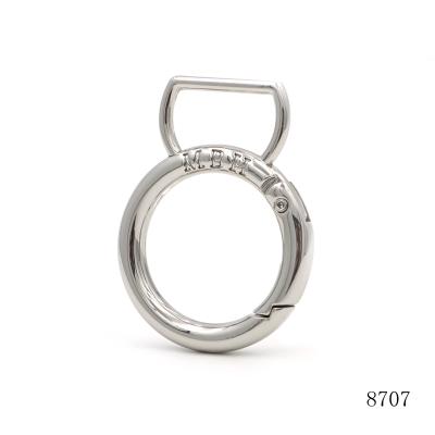 China Nickel Custom Logo Engraved Spring O Ring Circle Carabiner 28mm for Handbags for sale
