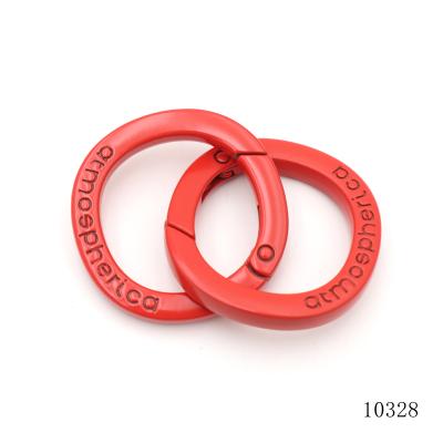 China Red Coated Logo Engraved Circle Spring Carabiner Metal Ring 28mm for Keychain for sale