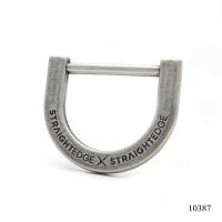 China Antique Silver Plated Custom Flat Metal Dee Ring With Deep Black Logo For Leather Bag for sale