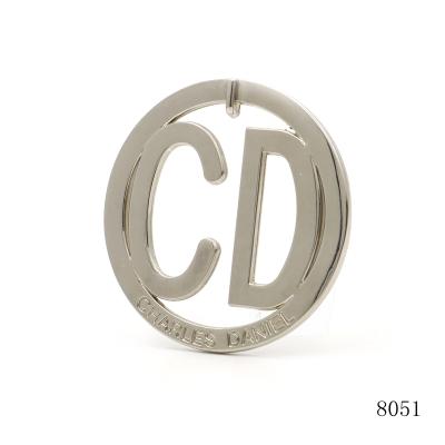China Custom Circle Hollow Letter Metal Charm 48mm Zinc Alloy Logo Tag for Keychain Purse for sale
