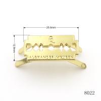 China Gold Plated Custom Hollow Metal Logo Tag 25.6x12.8mm Two Prongs for Handbag Purse for sale