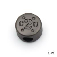 China Matte Black Small Flat Circle Metal Beads With Engraved Logo, Zinc Alloy Spacer Beads For Braided Bracelet & DIY Jewelry Making for sale