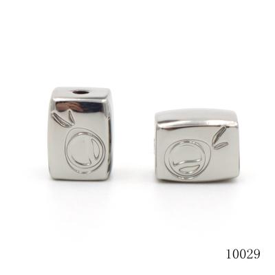 China Shiny Nickel Polish Customized Logo Engraved Square Metal Beads For Bracelets Decorative Fittings for sale
