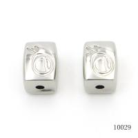 China Shiny Nickel Polish Customized Logo Engraved Square Metal Beads For Bracelets Decorative Fittings for sale