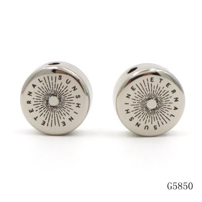 China 12mm Zinc Alloy Flat Round Beads with Black Laser Logo for Bracelet Making for sale