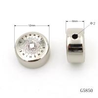 China 12mm Zinc Alloy Flat Round Beads with Black Laser Logo for Bracelet Making for sale