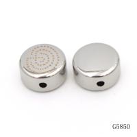 China 12mm Zinc Alloy Flat Round Beads with Black Laser Logo for Bracelet Making for sale