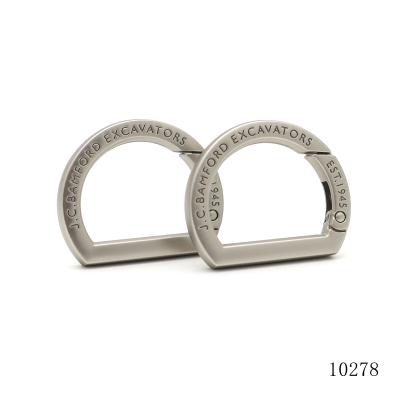 China Custom Logo Engraved D Shape Metal Spring Ring Carabiner 50mm for Handbags for sale