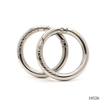 China 42x31.5mm Round Silver Plated Metal Spring O Ring Clasp with Custom Logo for Bag Strap Keychain Hardware for sale