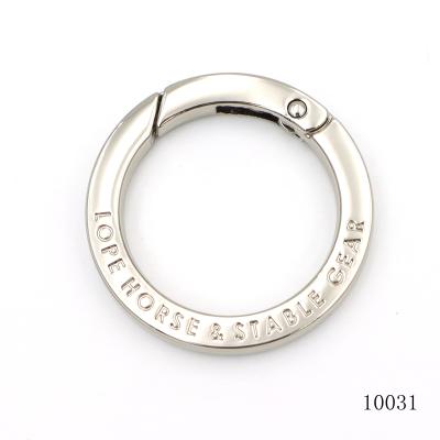China Custom Engraved 30mm Flat Square Metal O Ring Spring Clasp Keychain Accessories for sale