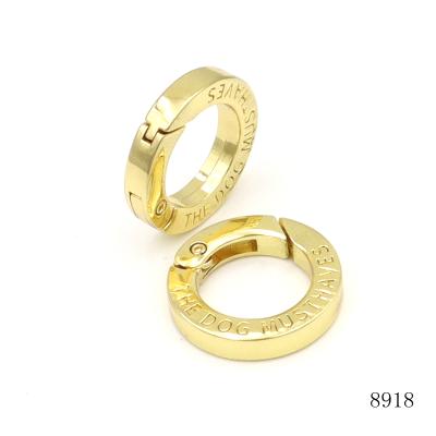 China Alloy Gate Ring Clasp Custom Spring O Ring Carabiner 26mm OD 17mm ID Engraved Logo for sale