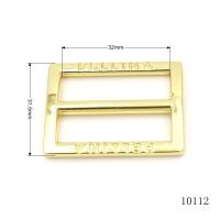 China Gold Plated Metal Tri-glider Buckle 32mm Strap Adjusters Custom Logo Slider Buckles for sale