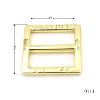 China Shiny Gold Logo Engraved Square Buckle Zinc Alloy Tri-Glide Slider Buckle For Handbag Hardware Accessories for sale