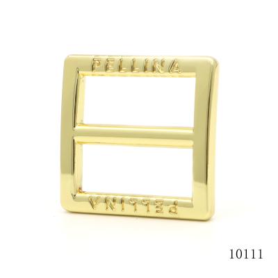China Shiny Gold Logo Engraved Square Buckle Zinc Alloy Tri-Glide Slider Buckle For Handbag Hardware Accessories for sale