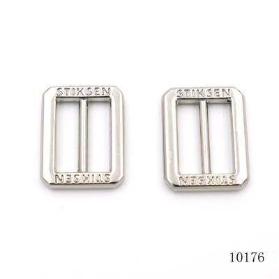 China Nickel Square Tri-glide Metal Buckle Custom Logo Engraved Zinc Alloy Adjuster Buckle Ring For Handbag for sale