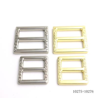 China Nickel Gold Plating Custom Logo Engraved Tri-glide Buckle  Zinc Alloy Adjuster Metal Buckle Ring For Handbag Pet Accessories for sale