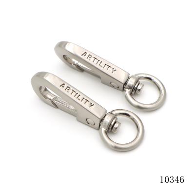 China Matt Nickel Custom Logo Engraved Swivel Snap Hook Metal Carabiner Clasp 35-50mm for Handbag Hardware for sale