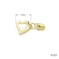 China 25mm Custom Light Gold Hollow Heart Metal Zipper Pull Charm with Matching Zipper Slider, Decorative Zipper Hardware for Handbags & Cosmetic Pouches for sale