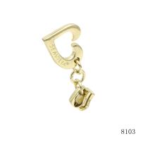 China 25mm Custom Light Gold Hollow Heart Metal Zipper Pull Charm with Matching Zipper Slider, Decorative Zipper Hardware for Handbags & Cosmetic Pouches for sale