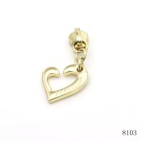 China 25mm Custom Light Gold Hollow Heart Metal Zipper Pull Charm with Matching Zipper Slider, Decorative Zipper Hardware for Handbags & Cosmetic Pouches for sale