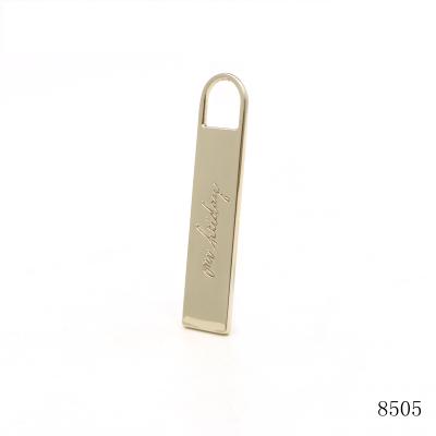 China Gold Plated Engraved Custom Brand Logo  Metal Zipper Tag Puller For Bag Hardware Accessories/clothing for sale