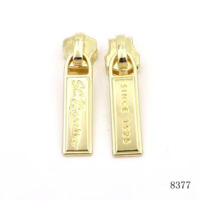 China Bag Accessories Metal Zipper Puller Custom Brand Name Logo Pull Charm 5# Slide Zip Pull Tab Head for sale
