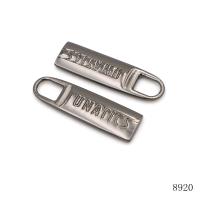 China Custom Deep Clear Logo Engraved Metal Zipper Puller Black Metal Zip Pull Tag For Handbag Hardware Accessories for sale