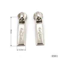China Bag Accessories Metal Zipper Puller Custom Logo Shape Zip Pull Charm with 5# Slider for Clothing for sale