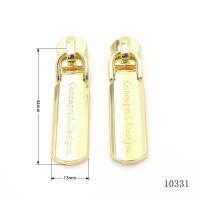 China Customized Brand Name Logo Metal Zipper Puller Gold Bag Zip Pull Head Charm for sale