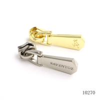 China Brand Logo Engraved Nickel Gold Metal Zipper Puller Accessories Customized Long Shape Logo Engraved Metal Logo Zipper Puller Label For Handbag for sale