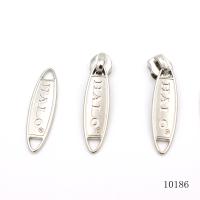 China Logo Engraved Nickel Metal Zipper Pull Tag Customized Long Shape Metal Logo Zipper Puller Label For Handbag for sale