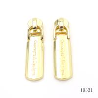 China Customized Brand Name Logo Metal Zipper Puller Gold Bag Zip Pull Head Charm for sale