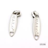 China Logo Engraved Nickel Metal Zipper Pull Tag Customized Long Shape Metal Logo Zipper Puller Label For Handbag for sale