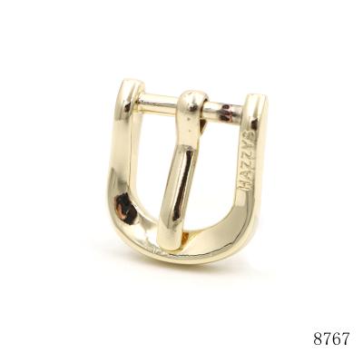 China Manufacturer Die Casting Metal Pin Buckle Light Gold Polished Buckle 15.7mm Custom Logo Shoe Buckle Anti Fade Buckles for sale