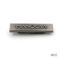 China 38mm Brushed Gunmetal Rectangle Bag Metal Label Plate Custom Metal Embossed Logo Name Plate for sale