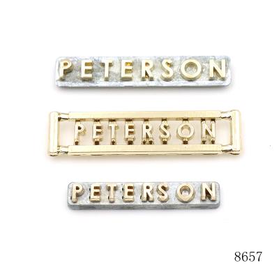 China Lady Handbag Hardware Metal Logo Label Gold Plated Custom Metal Separate Letter Logo Plate for sale