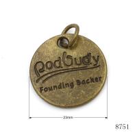 China Personalized Embossed Logo Antique Bronze Round Zinc Alloy Tag Decorative Metal Pendant Tag for Dog Collar and Bag Accessories for sale