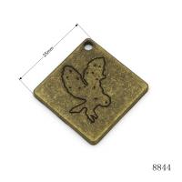 China Vintage Antique Brass 25mm Square Metal Label Tag Custom Engraved Metal Pendant for Bags or Key Chain for sale