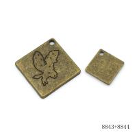 China Vintage Antique Brass 25mm Square Metal Label Tag Custom Engraved Metal Pendant for Bags or Key Chain for sale