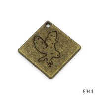 China Vintage Antique Brass 25mm Square Metal Label Tag Custom Engraved Metal Pendant for Bags or Key Chain for sale