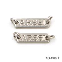 China Custom Engraved Metal Brand Tag 18mm Zinc Alloy Logo Plate with Loops for Wine Bottle Chain Tag for sale