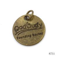 China Personalized Embossed Logo Antique Bronze Round Zinc Alloy Tag Decorative Metal Pendant Tag for Dog Collar and Bag Accessories for sale