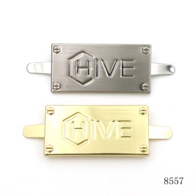 China Personalized Brand Design Rectangle Metal Label Plate Custom Engraved Metal Bag Logo Name Plate for sale