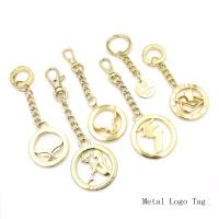 China Fashion Design Metal Key Chain Tag Charm Luxury Hollow Metal Logo Label Customized Bag Charm for sale