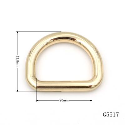 China Light Gold Plated Seamless Die Cast Metal Round Wire D Ring 20mm Bag Strap Connector Buckle for sale