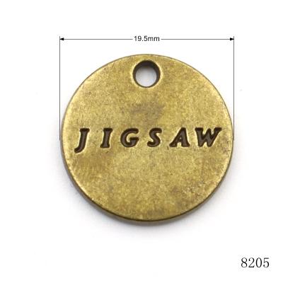 China Antique Brass Round Coin Tag Custom Logo Charm Circle Tags for Metal Key Chain 500pcs MOQ for sale
