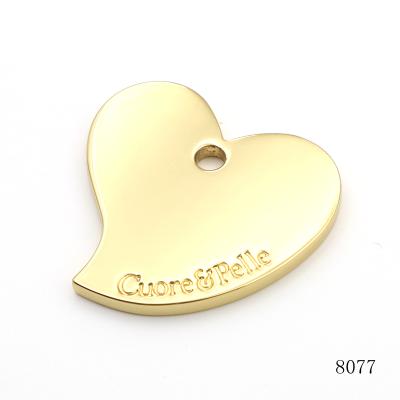 China Quality Gold Plating Custom Heart Shape Metal Logo Tag Zinc Alloy Metal Label  For Handbags Hardware Accessories for sale