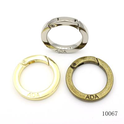 China Custom Round Spring Clasps Spring Flat O Ring Carabiner Spring Ring Buckle, Custom Logo Metal Open Ring Manufacturer for Key Bag for sale